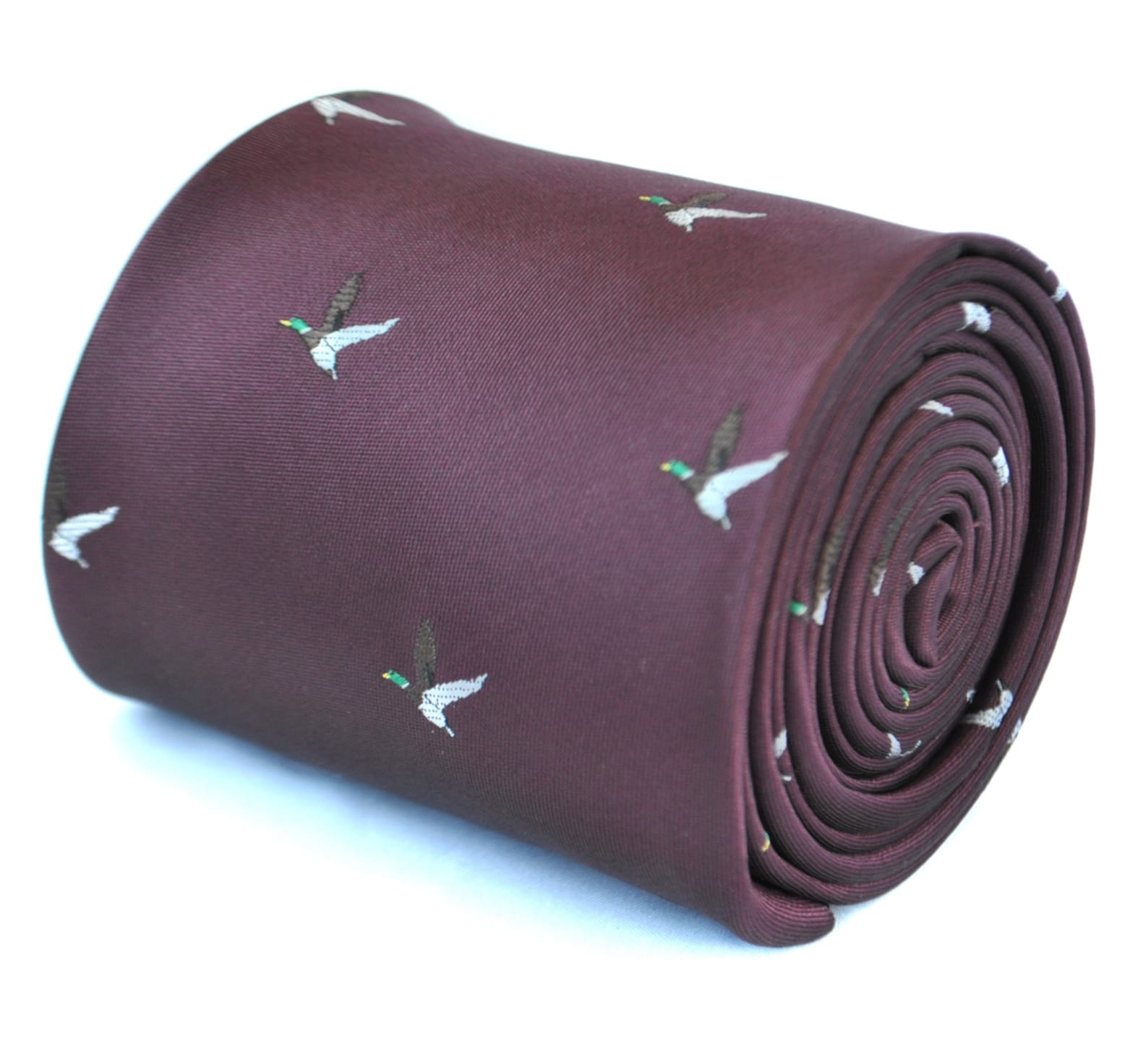 Maroon Tie With Flying Duck Design With Signature Floral Design to Rear ...
