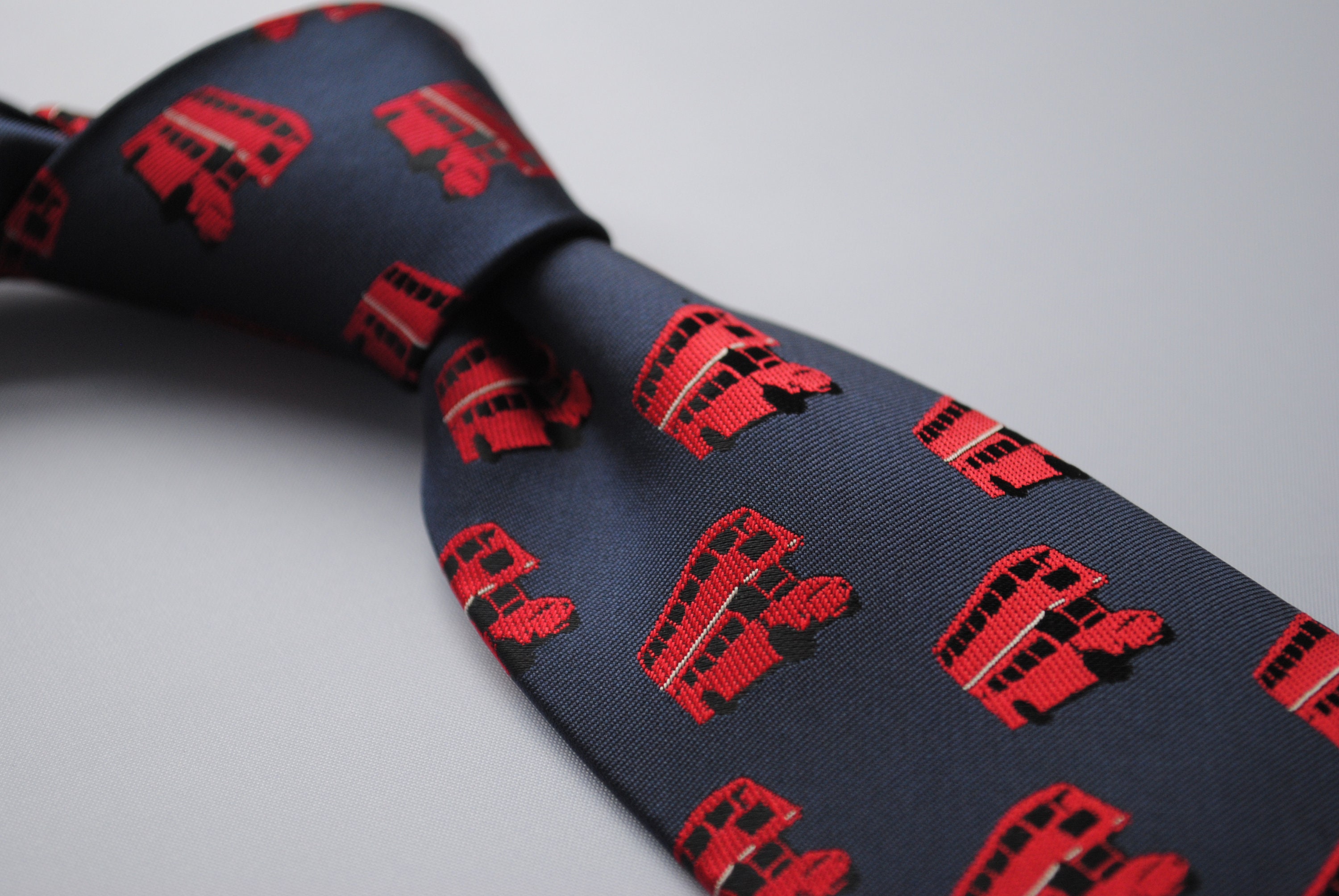 Navy Blue Tie With London Bus Design by Frederick Thomas ...