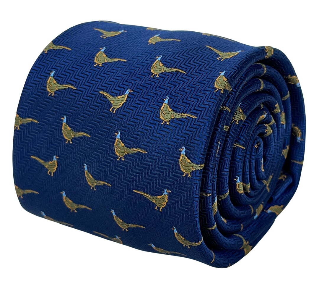 Navy Blue Men-s Tie With Golden Chinese Rainbow Pheasant Embroidered ...