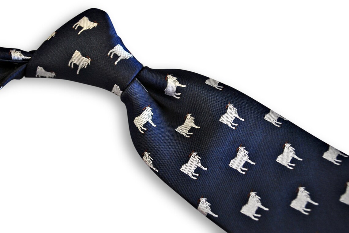 Navy Blue Tie With Goat Embroidered Design by Frederick Thomas FT3238 ...