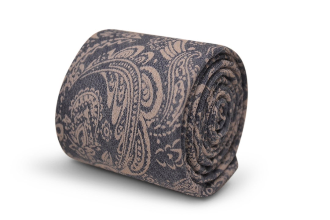 Dusty Dusky Denim Blue Tie With White Paisley Design by Frederick ...