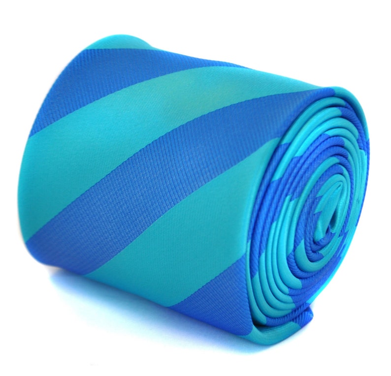 Bright Electric Blue and Turquoise Barber Striped Tie With Signature ...
