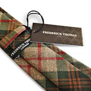 Frederick Thomas Mens Wool Tweed Tie in Green, Brown & Red Check FT3144 ...