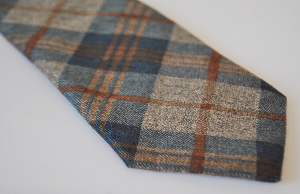Slim Navy and Brown 100% Wool Tweed Check Tie by Frederick - Etsy UK