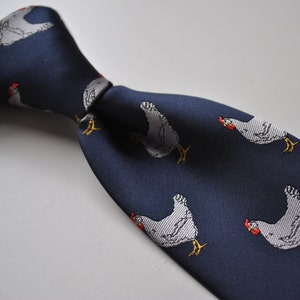 Navy Tie With Chicken Embroidered Design With Signature Floral Design ...