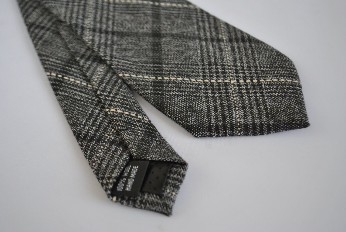 Black and Grey Checked Tweed Wool Tie by Frederick Thomas Plaid - Etsy