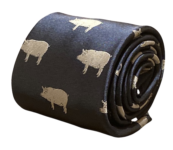 Navy Men-s Tie With Pig Silhouette Embroidered Design - Etsy