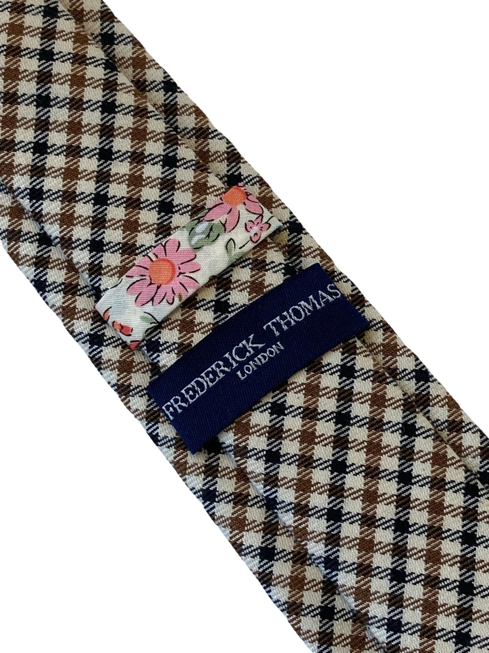 Frederick Thomas Mens 100% Wool Tweed Tie Beige, Brown & Black Check ...