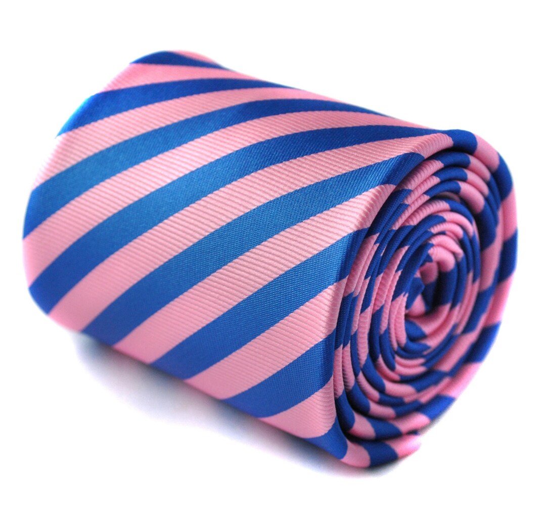 Pink and Royal Blue Striped Tie With Signature Floral Design to the ...