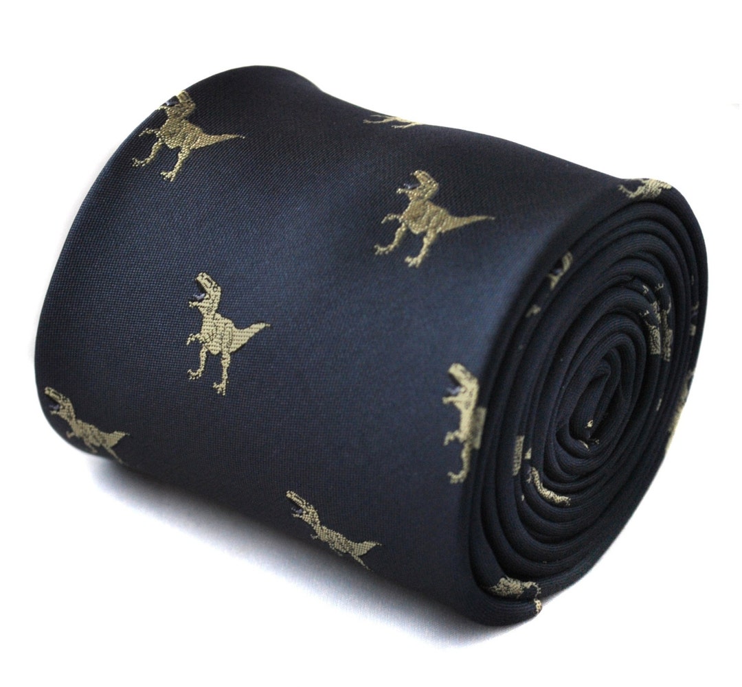 Navy Tie With Dinosaur T-rex Embroidered Design by Frederick Thomas ...