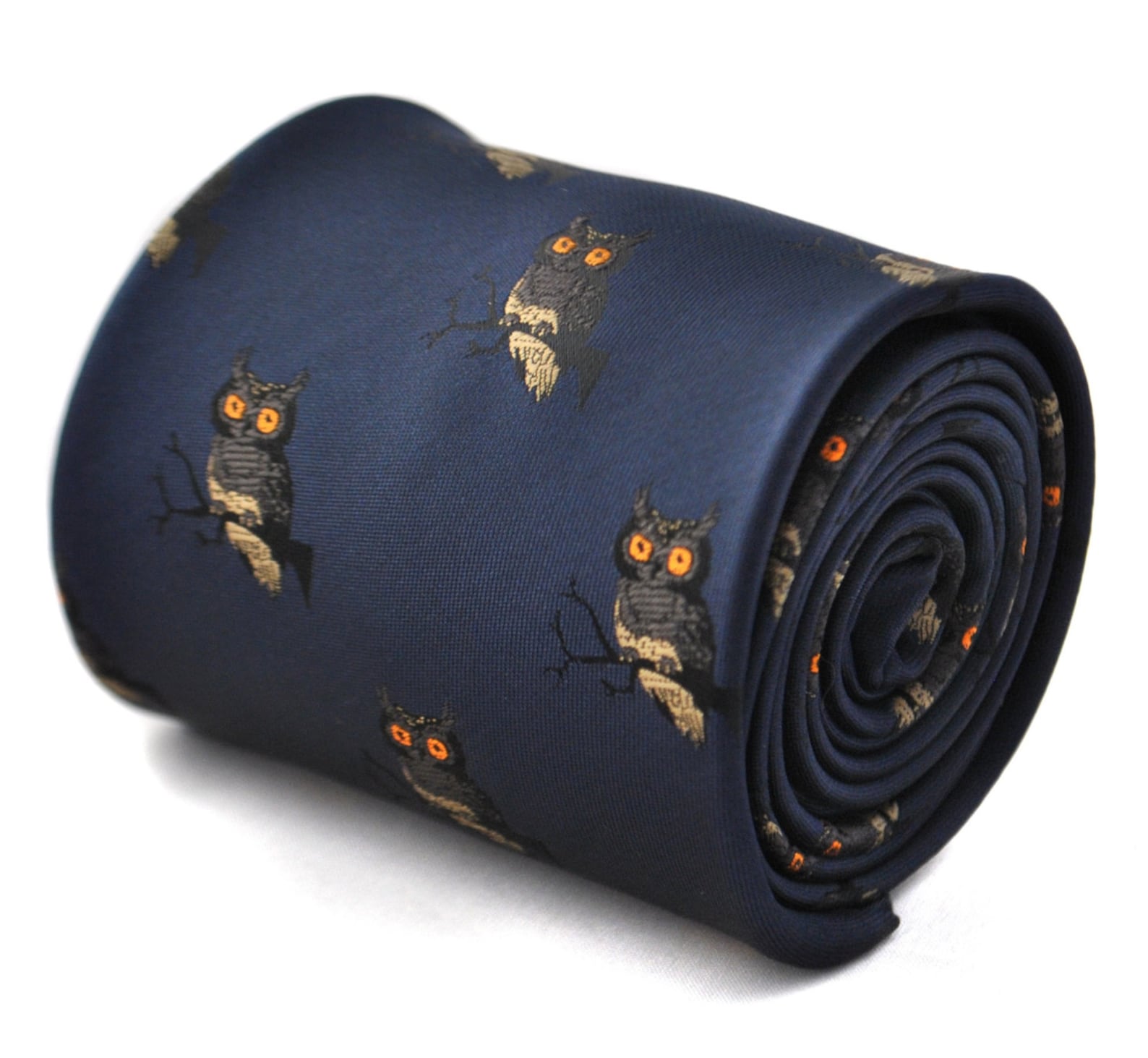 Navy Tie With Owl Design With Signature Floral Design to the Rear by ...