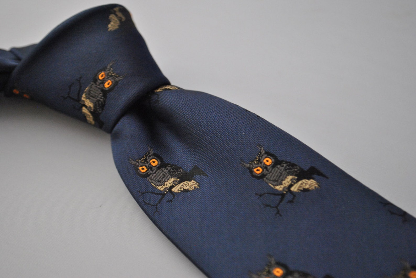 Navy Tie With Owl Design With Signature Floral Design to the - Etsy