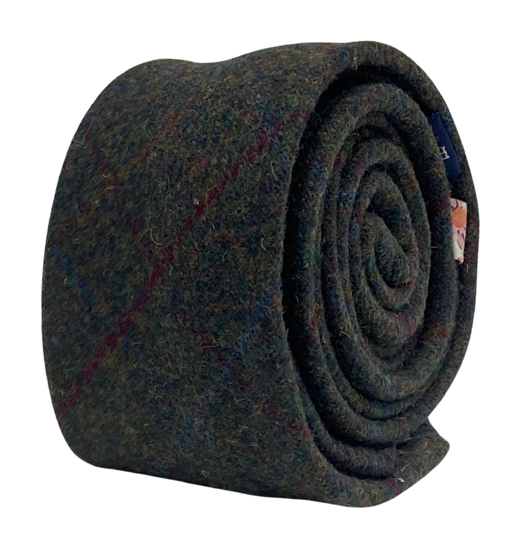 Dark Green With Red and Yellow Check 100% Tweed Wool Tie by Frederick ...