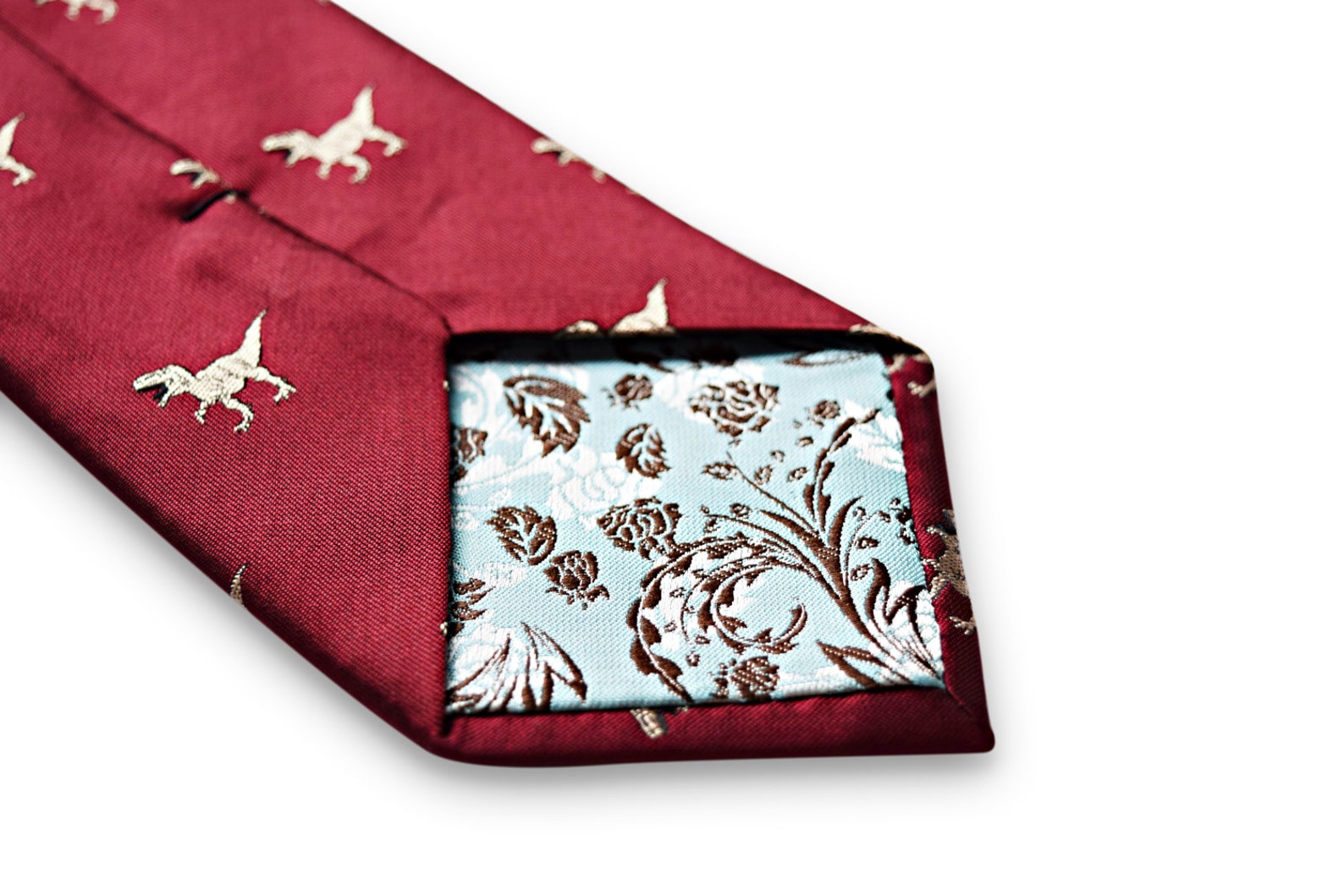 Burgundy Maroon Tie With Dinosaur T-rex Embroidered Design by Frederick ...