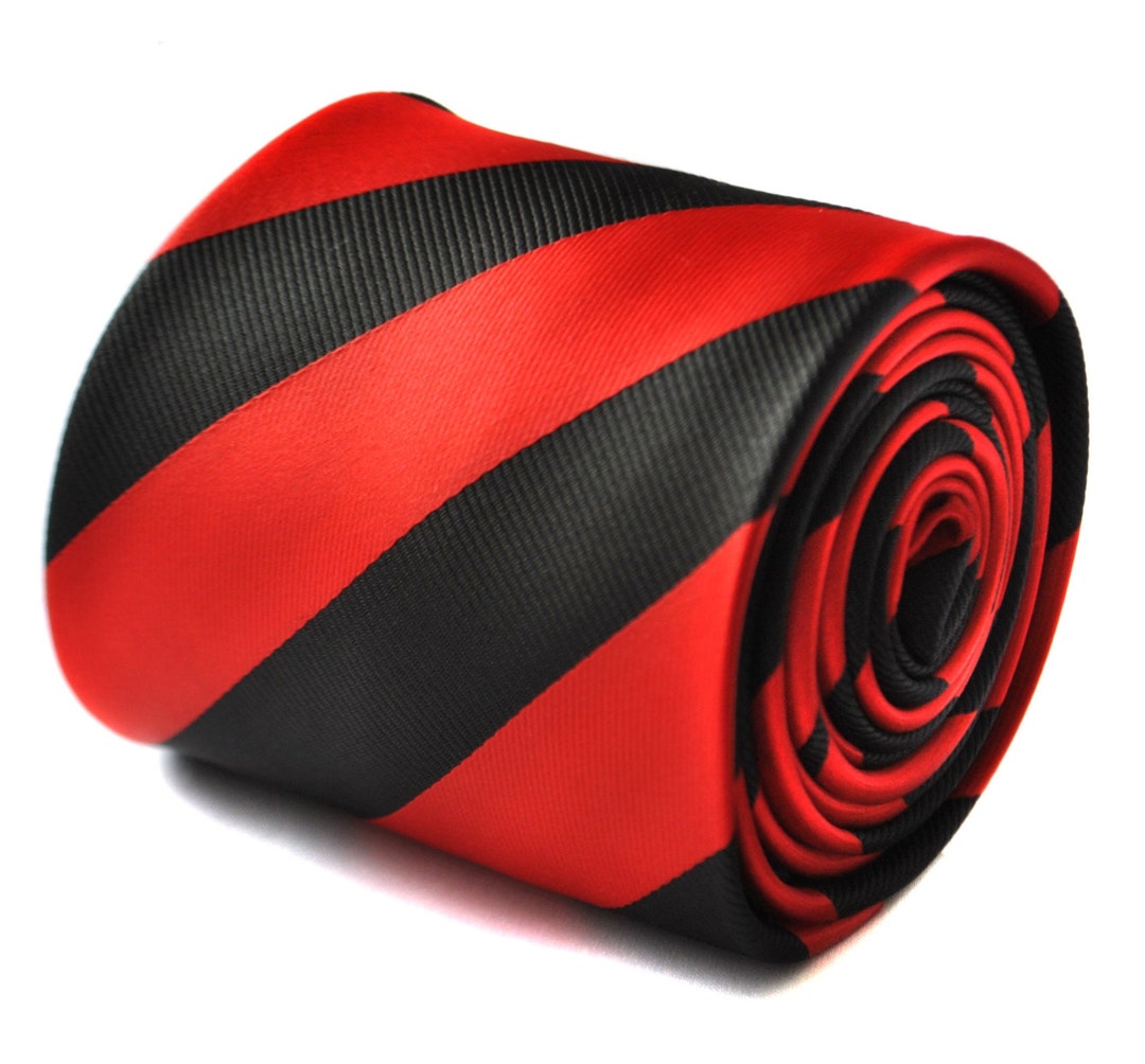 Red and Black Barber Striped Tie With Signature Floral Design to the ...