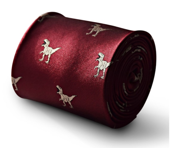 Burgundy Maroon Tie With Dinosaur T-rex Embroidered Design by | Etsy