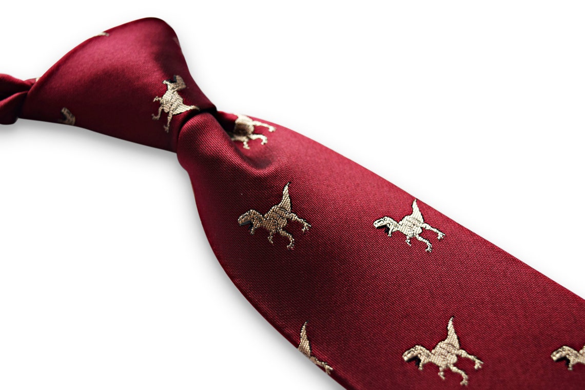 Burgundy Maroon Tie With Dinosaur T-rex Embroidered Design by | Etsy