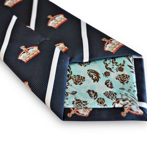 Navy Tie With Crown Design and White Stripe With Signature Floral ...