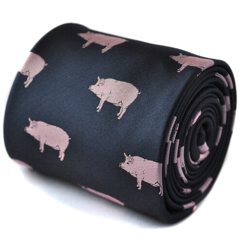 Navy Tie With Pig Embroidered Design With Signature Floral - Etsy