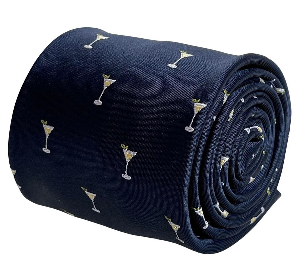 Navy Blue Men-s Tie With Cocktail Martini Glass Design Classic Necktie ...