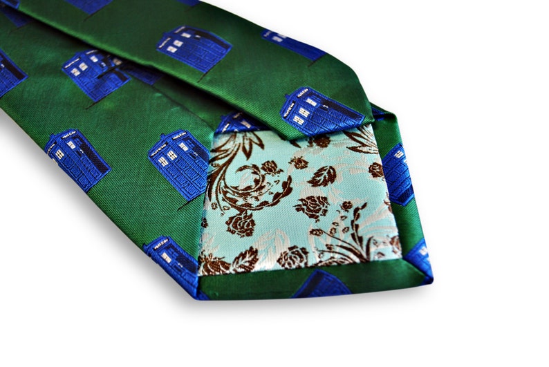 Green Tie With Blue Policeman Tardis Box Embroidered Design With ...