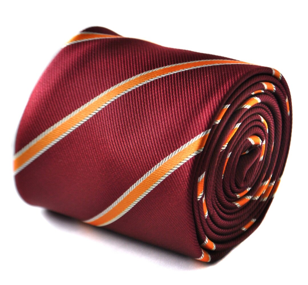 Maroon and Orange Ribbon Striped Tie With Signature Floral Design to ...