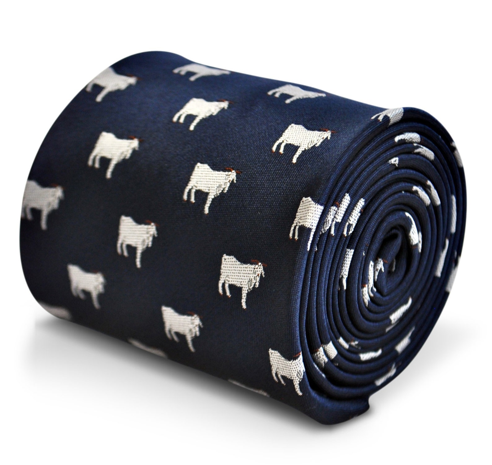 Navy Blue Tie With Goat Embroidered Design by Frederick Thomas FT3238 ...
