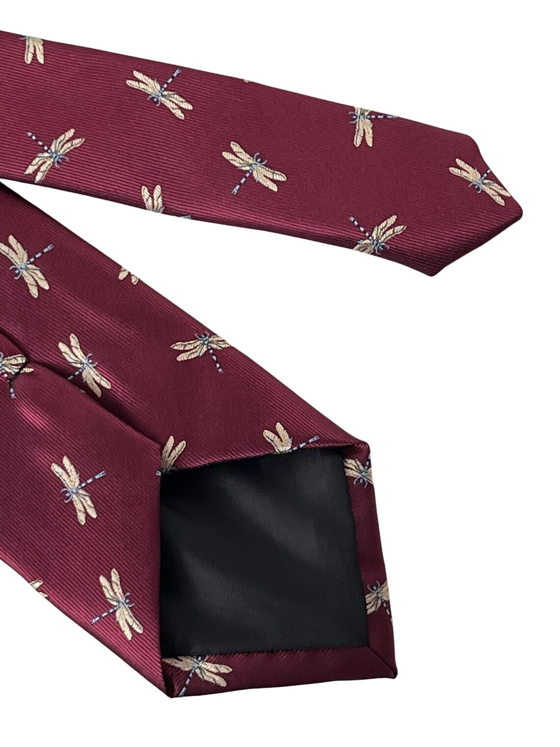 Burgundy Maroon Tie With Dragonfly Insect Embroidered Design by ...
