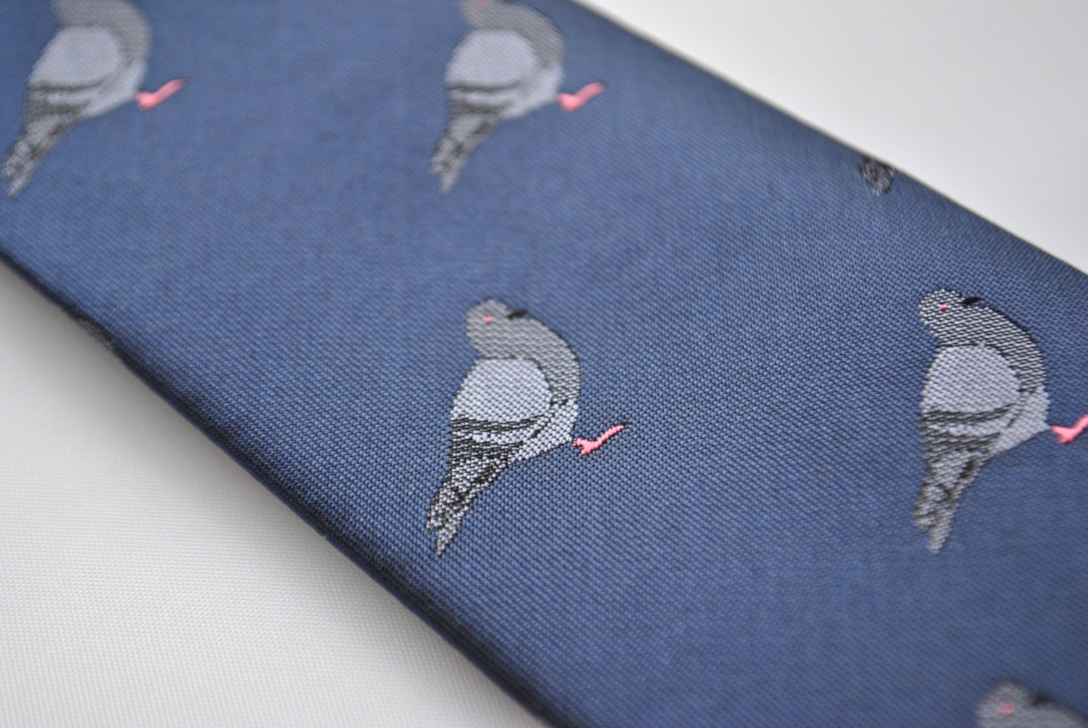 Navy Tie With Grey Pigeon Embroidered Design With Signature - Etsy