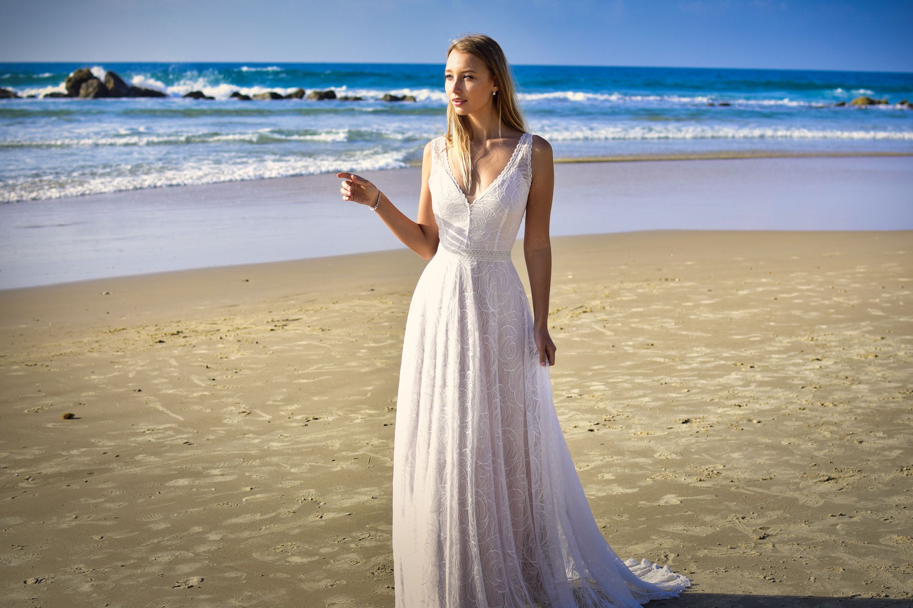 Lace Beach Wedding Dressboho Simple Sexy Wedding Dresses Etsy