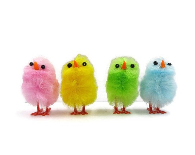 Miniature Easter Chick, Set of 4 Colors, Mini Chenille Chick, Easter ...