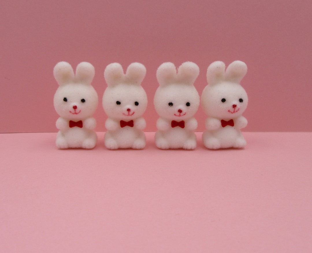 Miniature Easter Bunny Rabbits Set of 4, White Flocked Bunny Rabbits ...