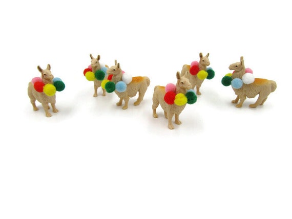 Miniature Llamas With Pom Poms Party Llama Mini Plastic - Etsy