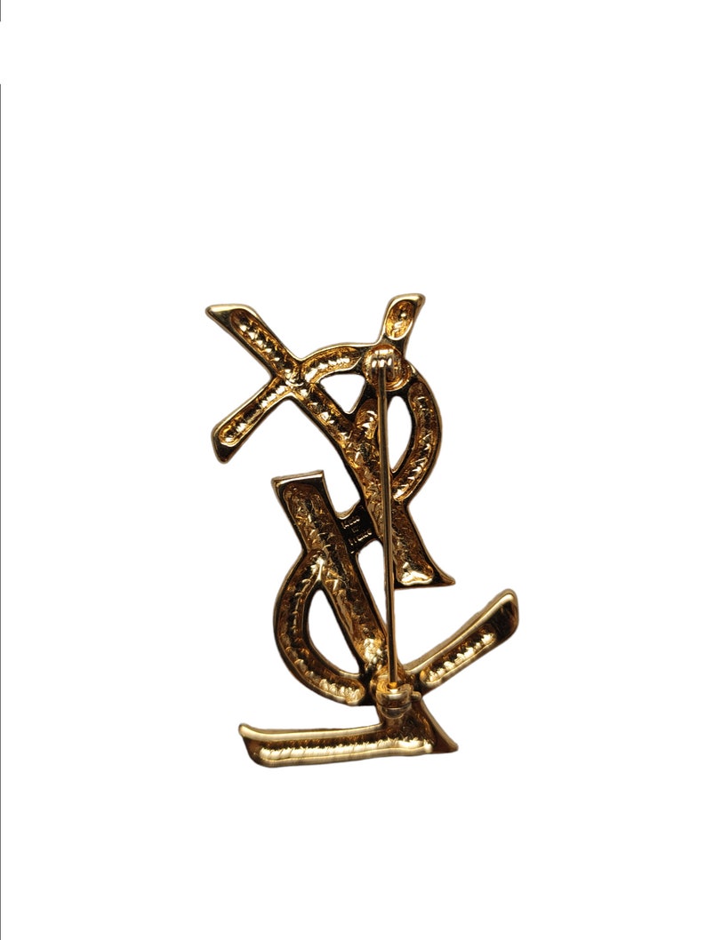 YVES SAINT LAURENT - Large Gold Metal Logo Brooch - Vintage 80s - Etsy UK