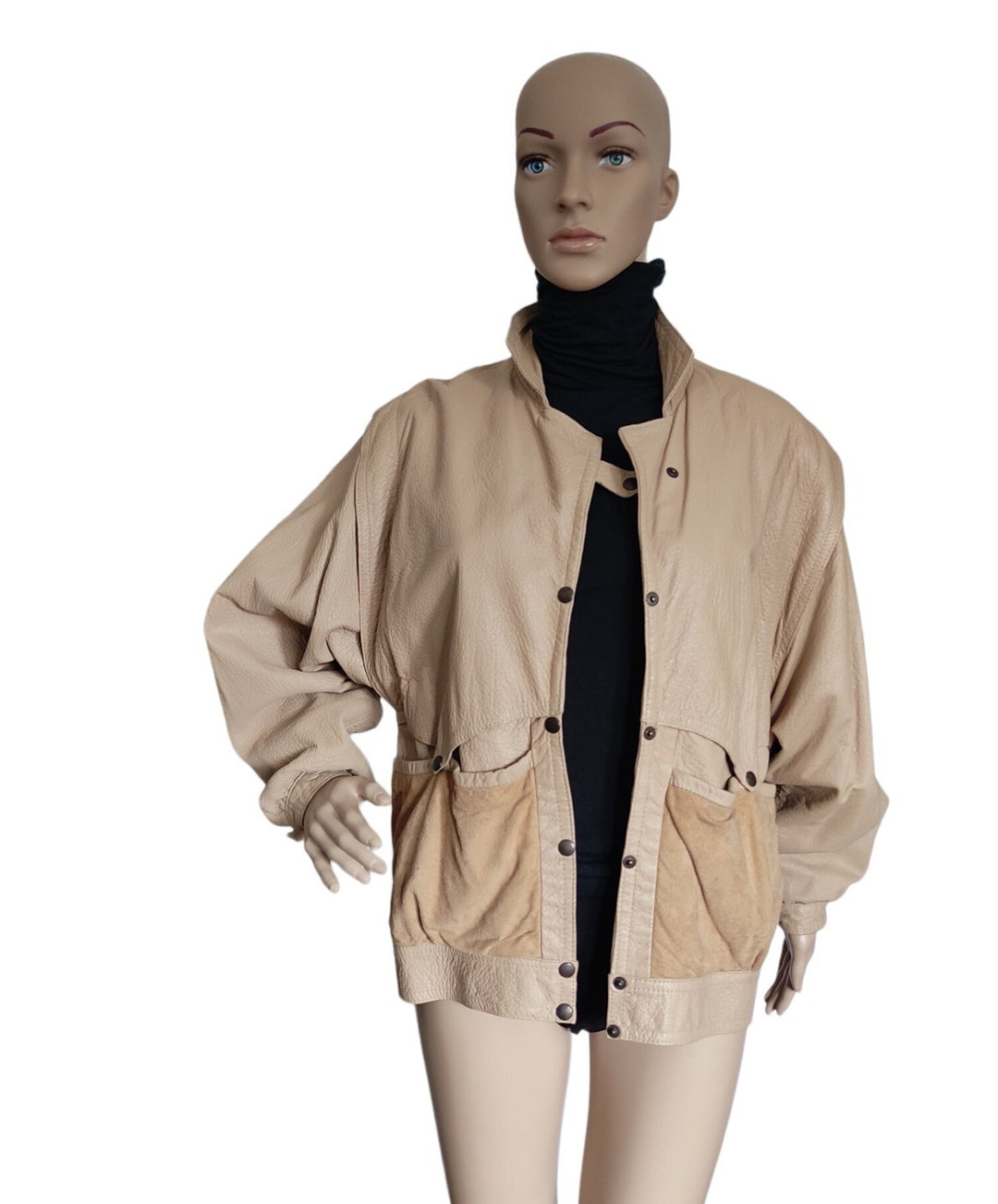 Pietro Donatello - Beige Leather and Skin Jacket - Vintage - 80s - Size ...