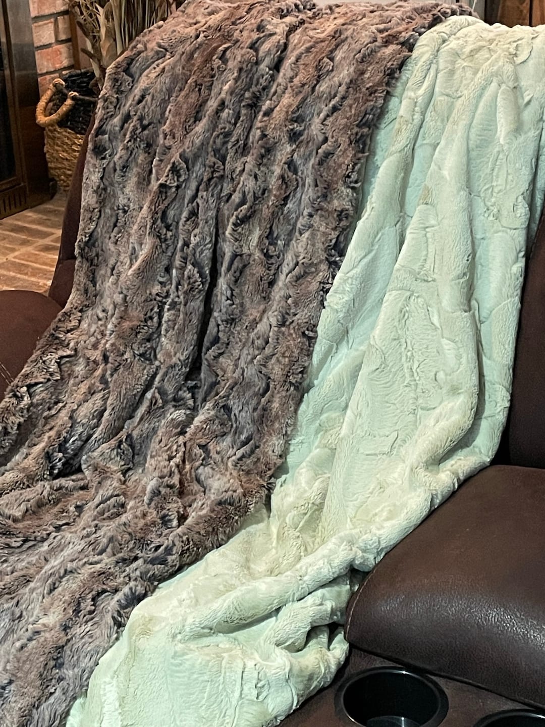 Personalized Walnut Rabbit Luxe Minky and Light Sage Green Minky Adult ...