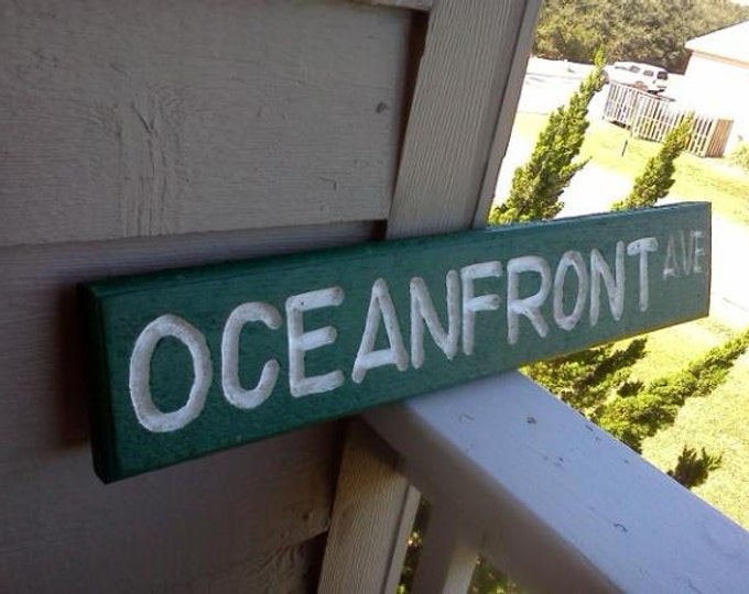 Rustic Beach Sign" Oceanfront Ave " Handpainted , Routed Wood to Look ...