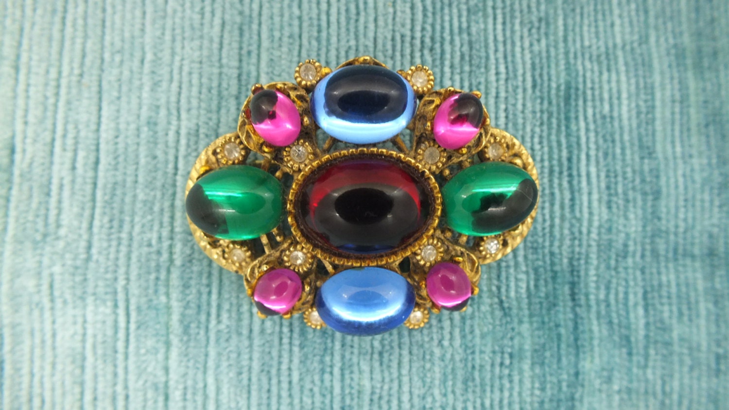 Vintage Multicolour Cabochons Brooch - Signed A999 Statement Brooch ...