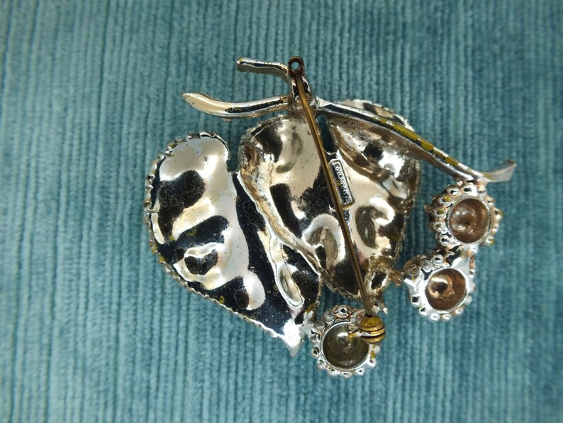 Signed Exquisite Brooch Vintage Double Leaf And Berries Brooch Vintage