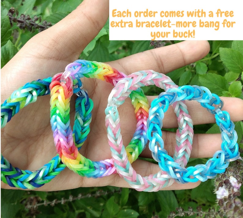 Set of 10 Rainbow Loom Bracelets Fun Loom Bracelets Loom Bands Sensory ...