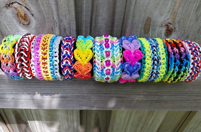 Set-10 Rainbow Loom Bracelets Loom Bands Birthday Party Favors Sensory ...