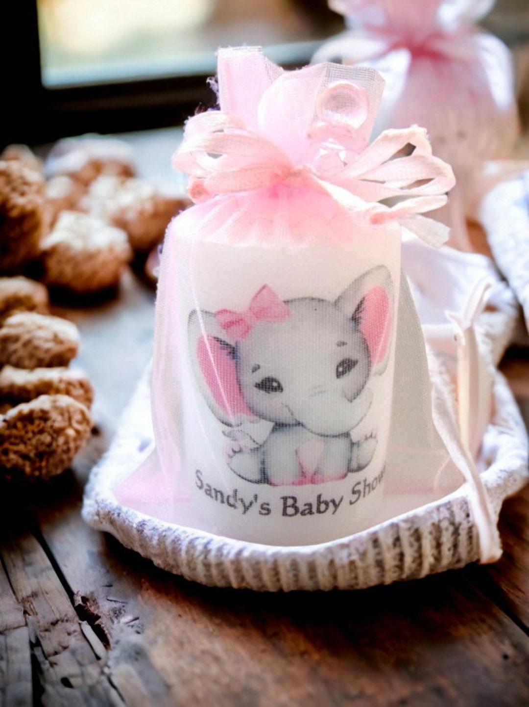 Elephant Baby Shower Favors for Girl Pink Organza Bags Included Jungle ...