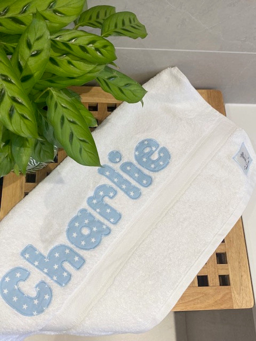 Chloe & Seb White Personalised Towel, Choose Your Fabric and Add Any ...