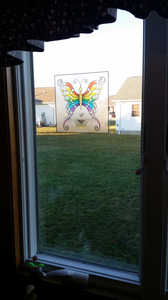Rainbow Butterfly stained Glass Style WINDOW CLING | Etsy