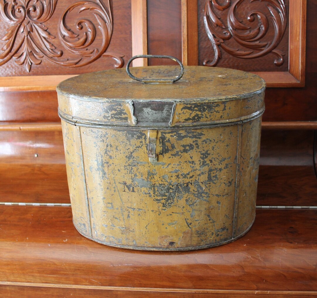 Antique Top Hat Box Metal Travel Container - Etsy