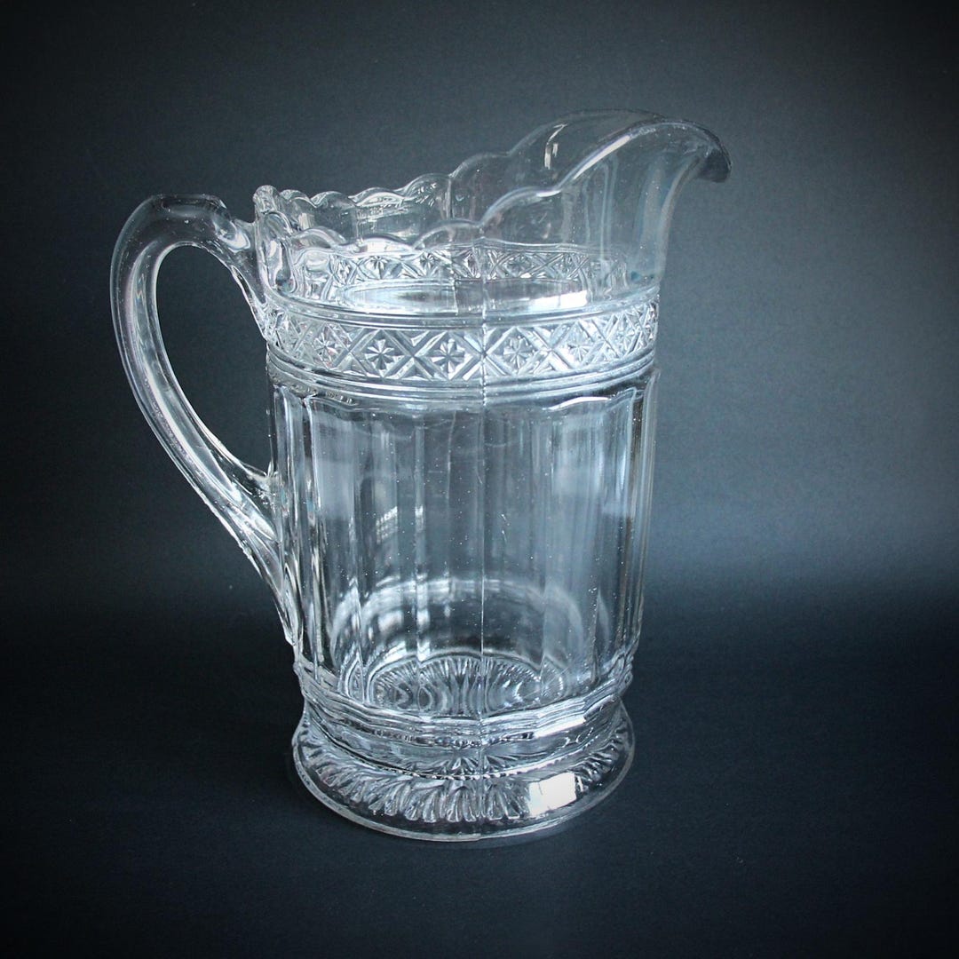 Large Glass Water Pitcher Indiana Glass Star Band Pattern Early 1900's ...
