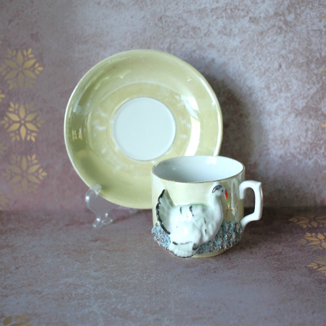 Turkey Cup and Saucer Yellow Luster Unusual Demitasse Germany - Etsy