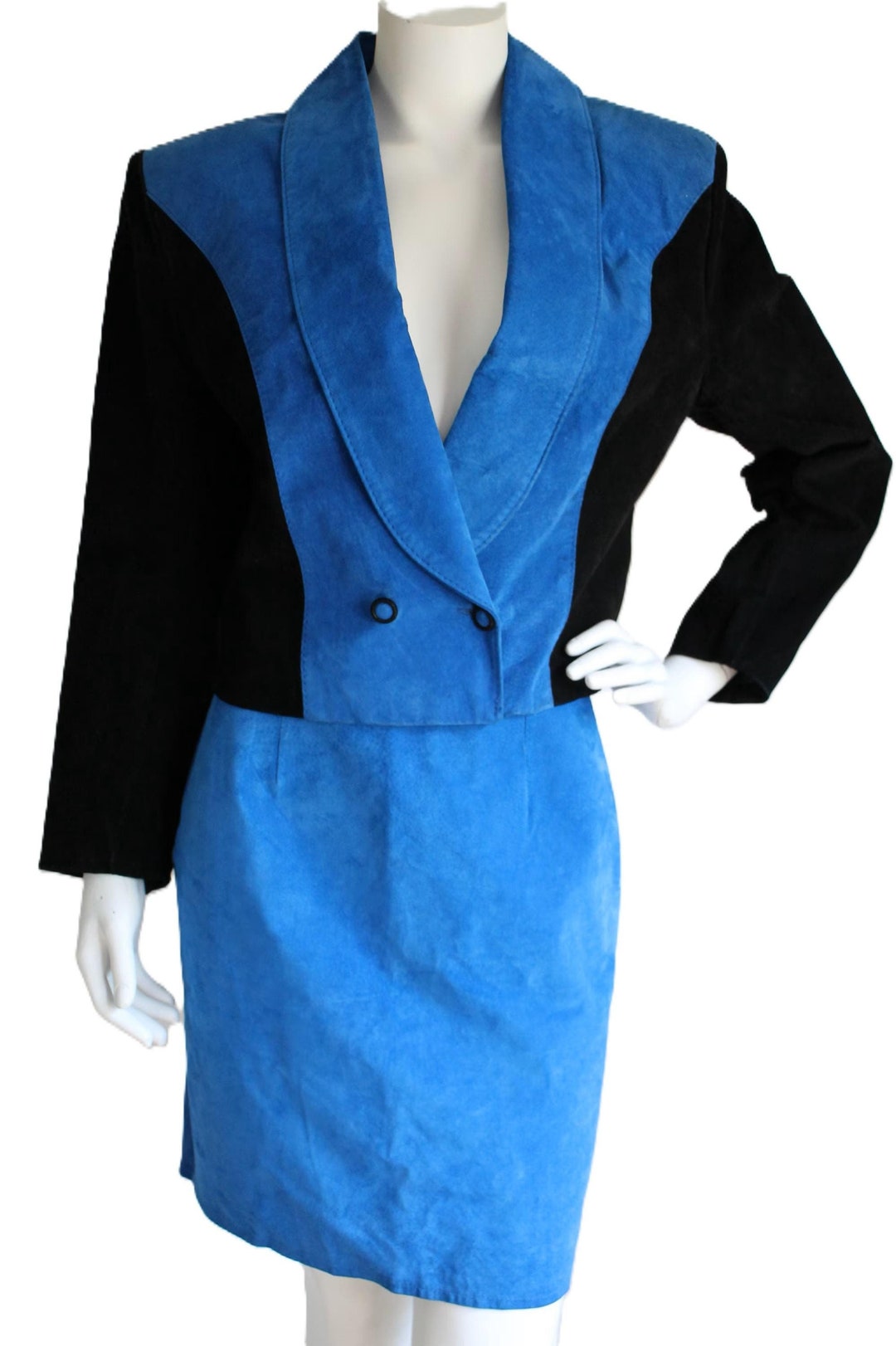 Vintage 80's Blue Suede Skirt Jacket Set Georgio Ferrini Leather Suit ...