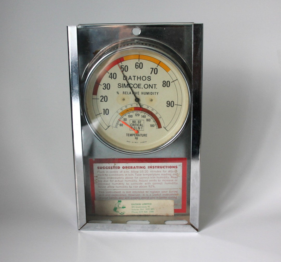Vintage Dual Analog Hygrometer Thermometer Gauge Tobacco Kiln Dathos ...