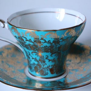 Aynsley Bone China Teacup and Saucer Pattern C869 Teal Gold Corset Shape Cup - Etsy